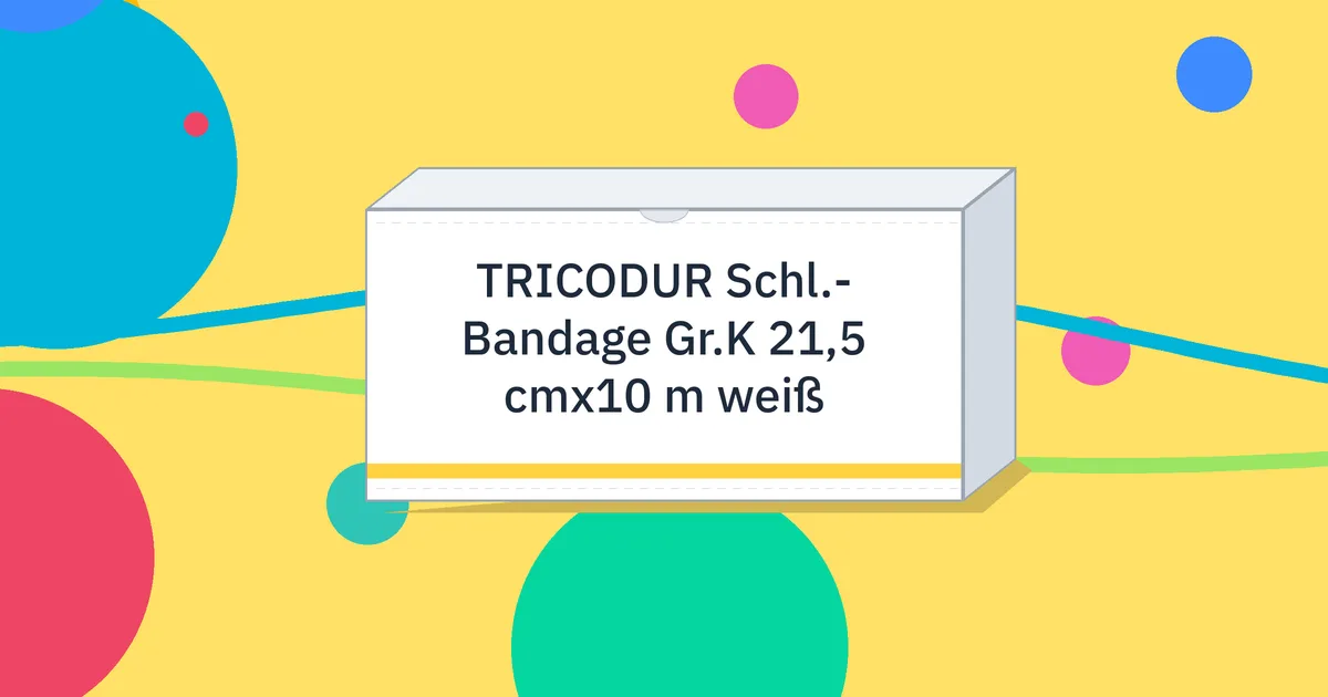 Symbolbild: Packung mit der Aufschrift TRICODUR Schl.-Bandage Gr.K 21,5 cmx10 m weiß (PZN 02154061) – Verfügbarkeit und Bezug in Apotheken in Frankfurt am Main