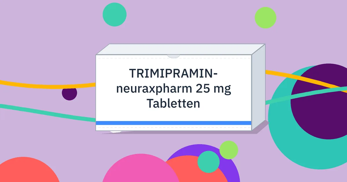 Symbolbild: Packung mit der Aufschrift TRIMIPRAMIN-neuraxpharm 25 mg Tabletten (PZN 03906936) – Verfügbarkeit und Bezug in Apotheken in Frankfurt am Main