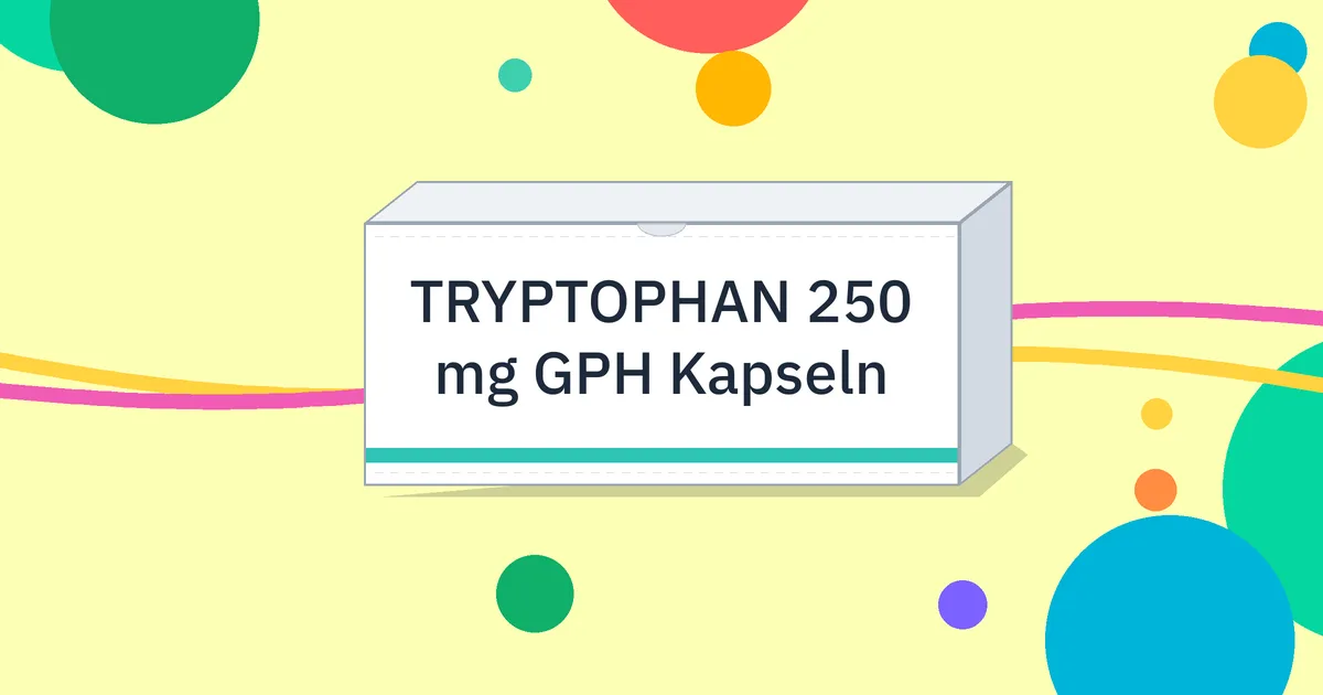 Symbolbild: Packung mit der Aufschrift TRYPTOPHAN 250 mg GPH Kapseln (PZN 00943664) – Verfügbarkeit und Bezug in Apotheken in Frankfurt am Main