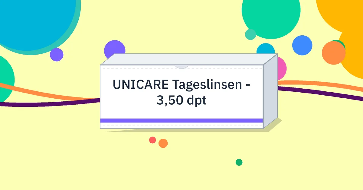 Symbolbild: Packung mit der Aufschrift UNICARE Tageslinsen -3,50 dpt (PZN 14185753) – Verfügbarkeit und Bezug in Apotheken in Frankfurt am Main