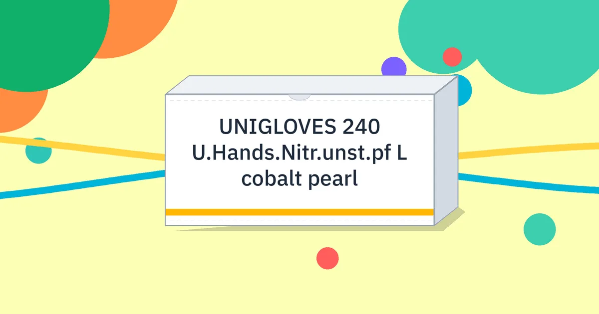 Symbolbild: Packung mit der Aufschrift UNIGLOVES 240 U.Hands.Nitr.unst.pf L cobalt pearl (PZN 18100512) – Verfügbarkeit und Bezug in Apotheken in Frankfurt am Main