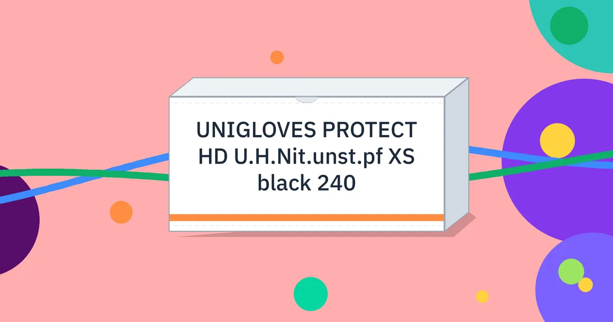 Symbolbild: Packung mit der Aufschrift UNIGLOVES PROTECT HD U.H.Nit.unst.pf XS black 240 (PZN 20188997) – Verfügbarkeit und Bezug in Apotheken in Frankfurt am Main