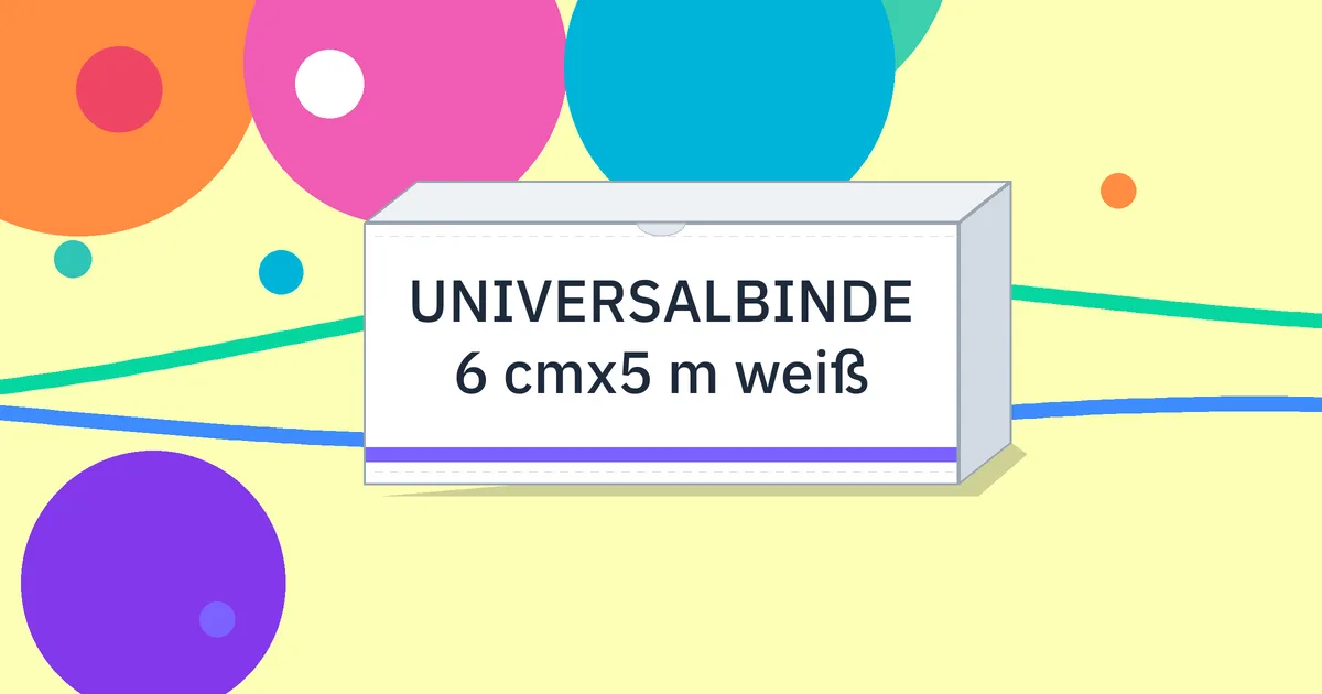 Symbolbild: Packung mit der Aufschrift UNIVERSALBINDE 6 cmx5 m weiß (PZN 11607314) – Verfügbarkeit und Bezug in Apotheken in Frankfurt am Main