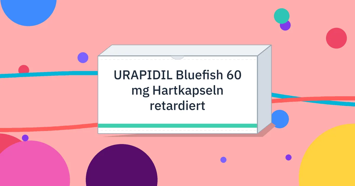 Symbolbild: Packung mit der Aufschrift URAPIDIL Bluefish 60 mg Hartkapseln retardiert (PZN 16779014) – Verfügbarkeit und Bezug in Apotheken in Frankfurt am Main