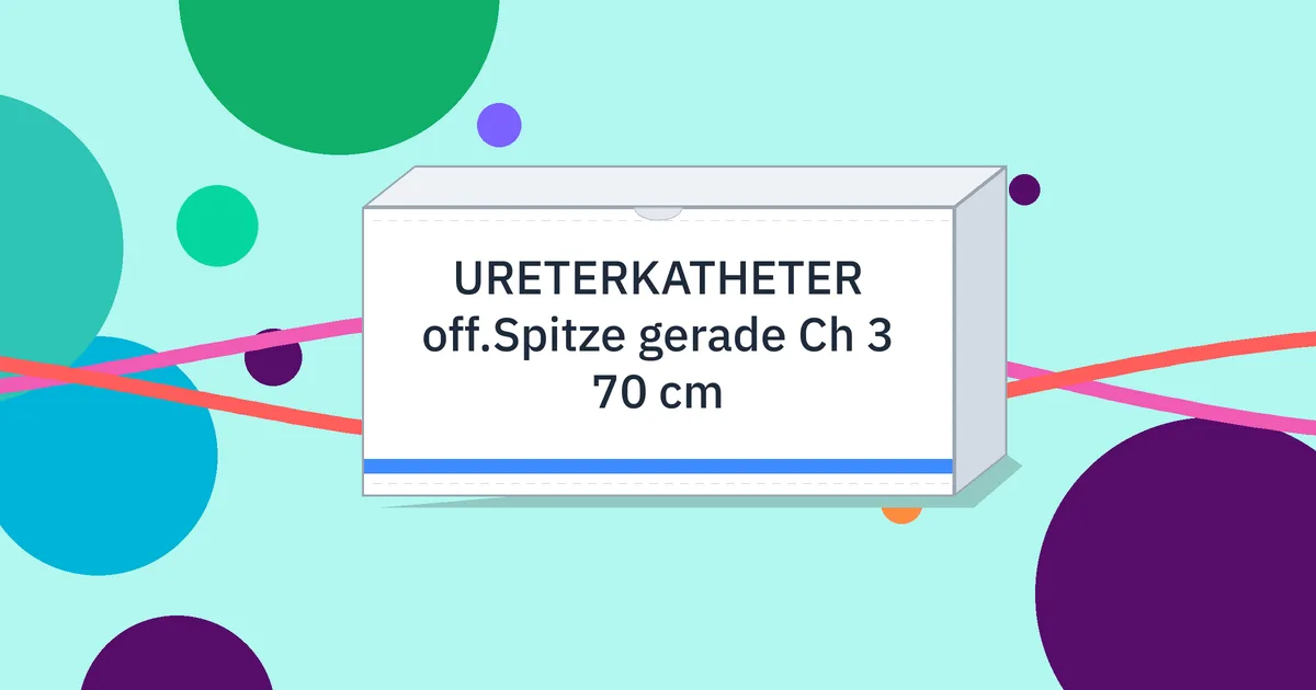 Symbolbild: Packung mit der Aufschrift URETERKATHETER off.Spitze gerade Ch 3 70 cm (PZN 00446428) – Verfügbarkeit und Bezug in Apotheken in Frankfurt am Main