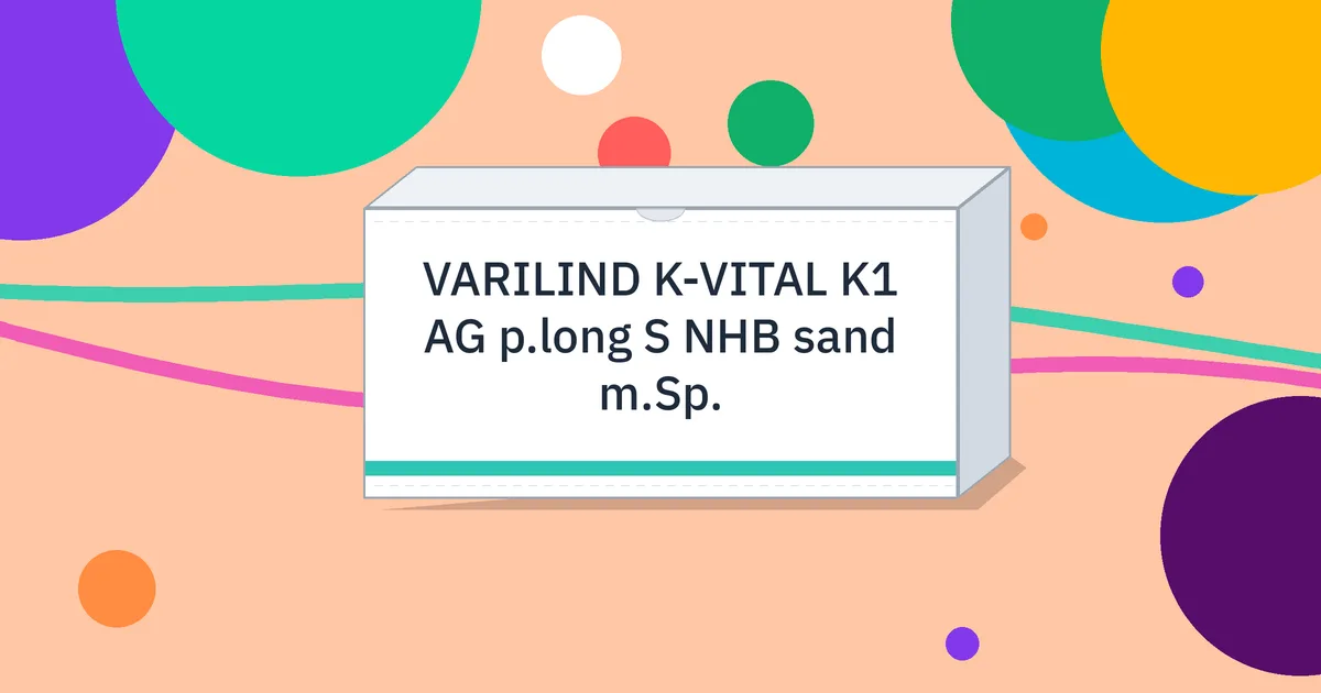 Symbolbild: Packung mit der Aufschrift VARILIND K-VITAL K1 AG p.long S NHB sand m.Sp. (PZN 20562792) – Verfügbarkeit und Bezug in Apotheken in Frankfurt am Main
