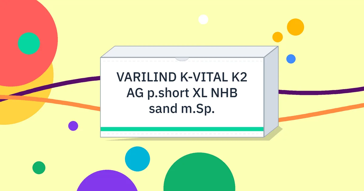 Symbolbild: Packung mit der Aufschrift VARILIND K-VITAL K2 AG p.short XL NHB sand m.Sp. (PZN 20564325) – Verfügbarkeit und Bezug in Apotheken in Frankfurt am Main