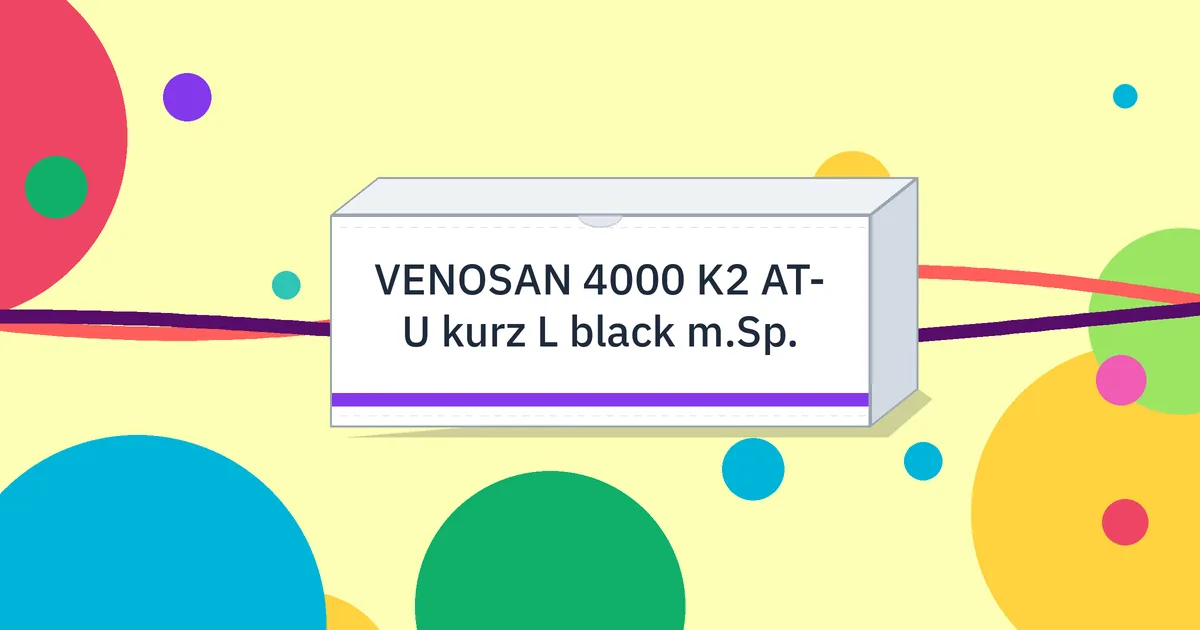 Symbolbild: Packung mit der Aufschrift VENOSAN 4000 K2 AT-U kurz L black m.Sp. (PZN 14427676) – Verfügbarkeit und Bezug in Apotheken in Frankfurt am Main
