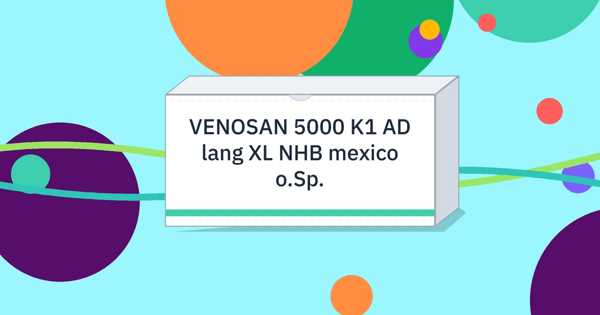 Symbolbild: Packung mit der Aufschrift VENOSAN 5000 K1 AD lang XL NHB mexico o.Sp. (PZN 14429296) – Verfügbarkeit und Bezug in Apotheken in Frankfurt am Main