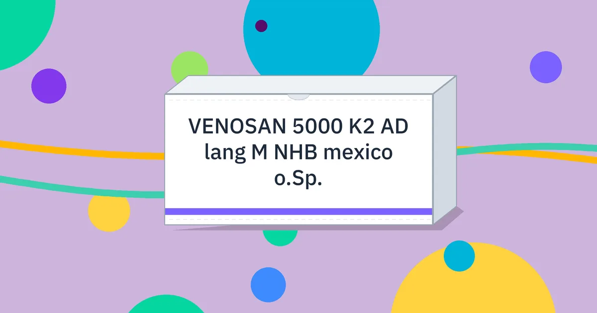 Symbolbild: Packung mit der Aufschrift VENOSAN 5000 K2 AD lang M NHB mexico o.Sp. (PZN 14430069) – Verfügbarkeit und Bezug in Apotheken in Frankfurt am Main