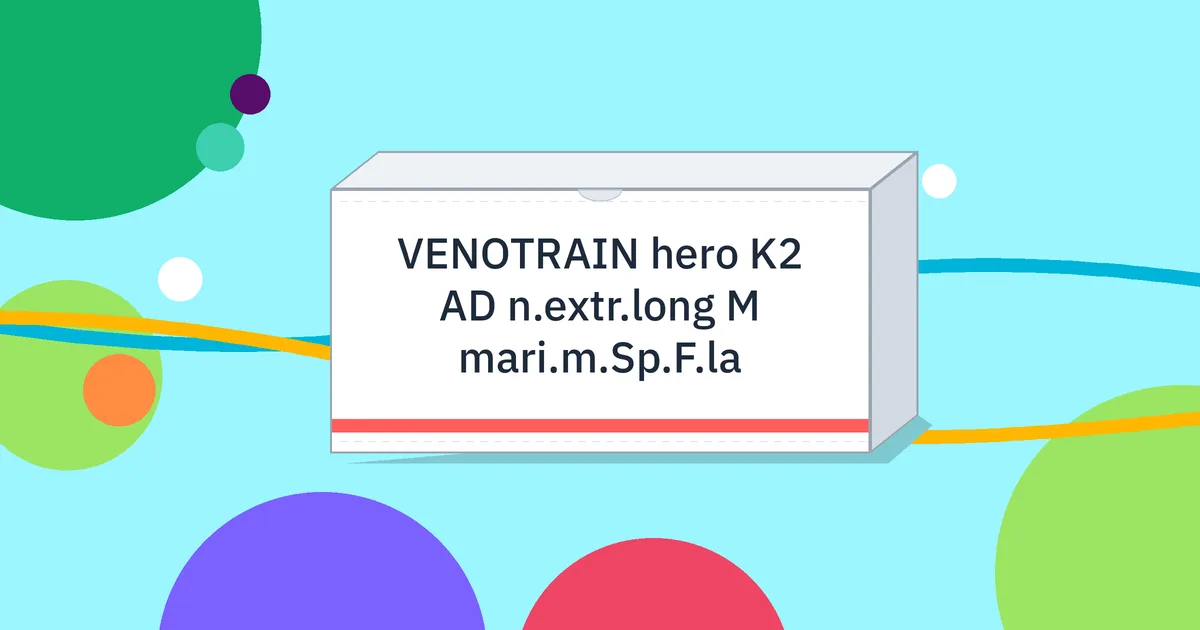 Symbolbild: Packung mit der Aufschrift VENOTRAIN hero K2 AD n.extr.long M mari.m.Sp.F.la (PZN 19189388) – Verfügbarkeit und Bezug in Apotheken in Frankfurt am Main