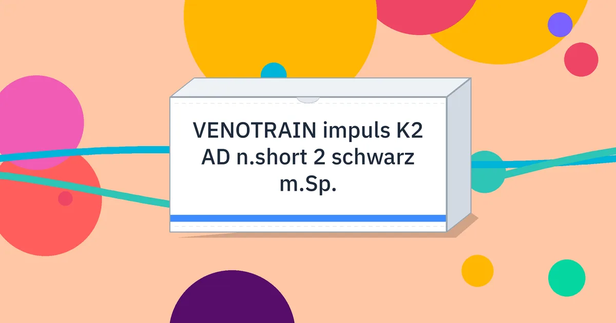 Symbolbild: Packung mit der Aufschrift VENOTRAIN impuls K2 AD n.short 2 schwarz m.Sp. (PZN 00615167) – Verfügbarkeit und Bezug in Apotheken in Frankfurt am Main