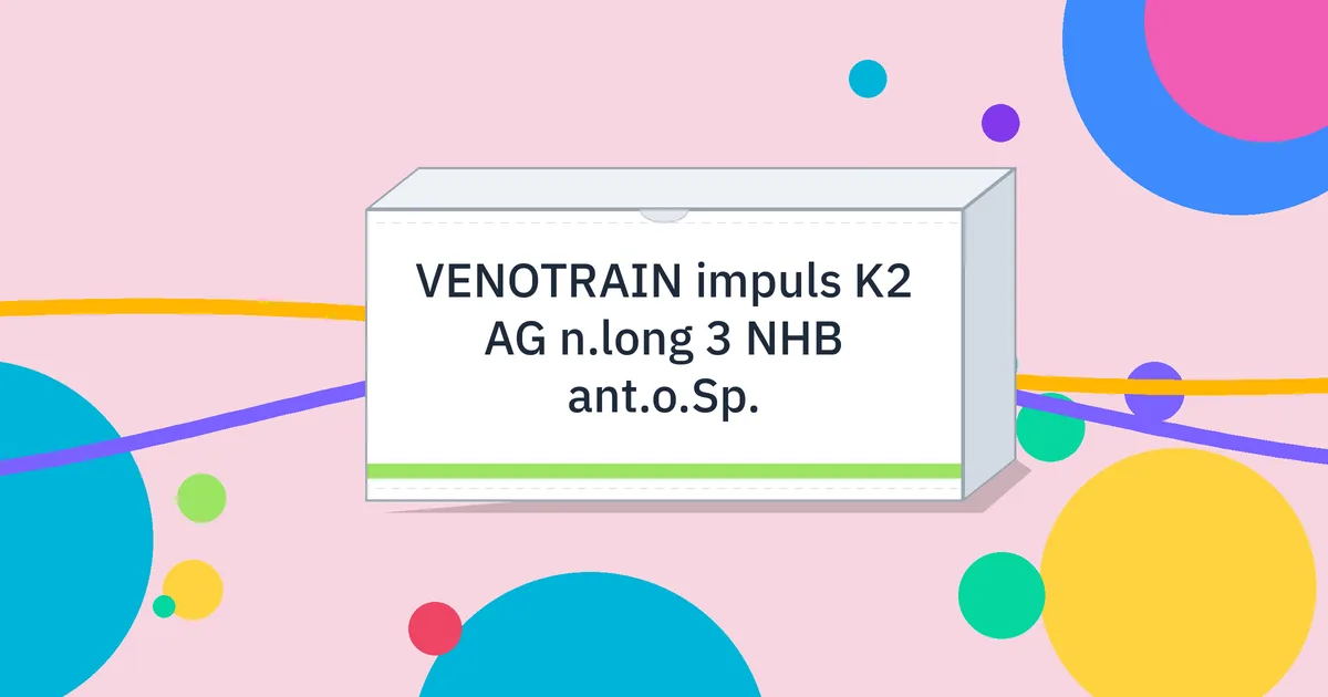 Symbolbild: Packung mit der Aufschrift VENOTRAIN impuls K2 AG n.long 3 NHB ant.o.Sp. (PZN 15214994) – Verfügbarkeit und Bezug in Apotheken in Frankfurt am Main