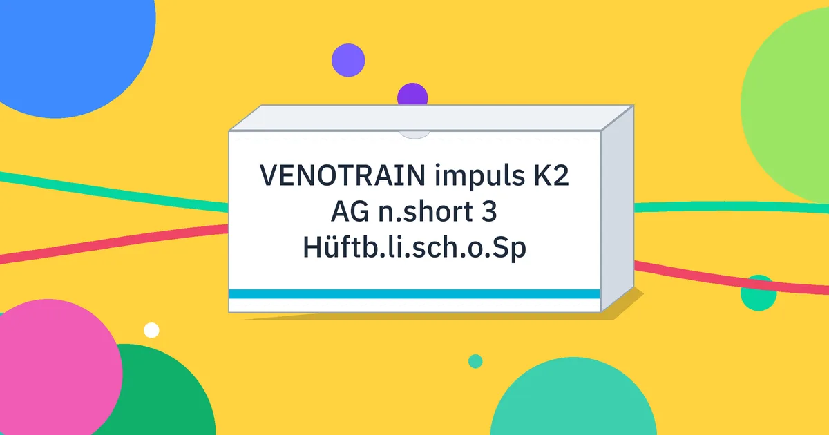 Symbolbild: Packung mit der Aufschrift VENOTRAIN impuls K2 AG n.short 3 Hüftb.li.sch.o.Sp (PZN 10294965) – Verfügbarkeit und Bezug in Apotheken in Frankfurt am Main