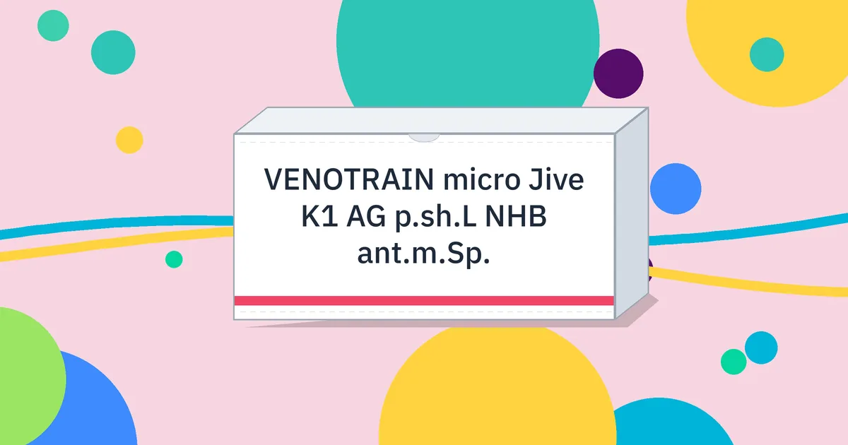 Symbolbild: Packung mit der Aufschrift VENOTRAIN micro Jive K1 AG p.sh.L NHB ant.m.Sp. (PZN 17766568) – Verfügbarkeit und Bezug in Apotheken in Frankfurt am Main
