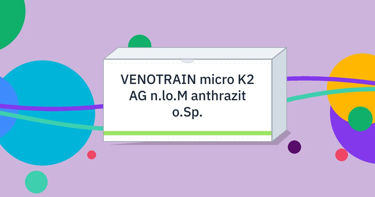 Symbolbild: Packung mit der Aufschrift VENOTRAIN micro K2 AG n.lo.M anthrazit o.Sp. (PZN 11061884) – Verfügbarkeit und Bezug in Apotheken in Frankfurt am Main