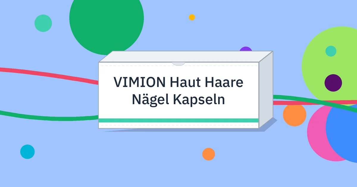 Symbolbild: Packung mit der Aufschrift VIMION Haut Haare Nägel Kapseln (PZN 19885828) – Verfügbarkeit und Bezug in Apotheken in Frankfurt am Main