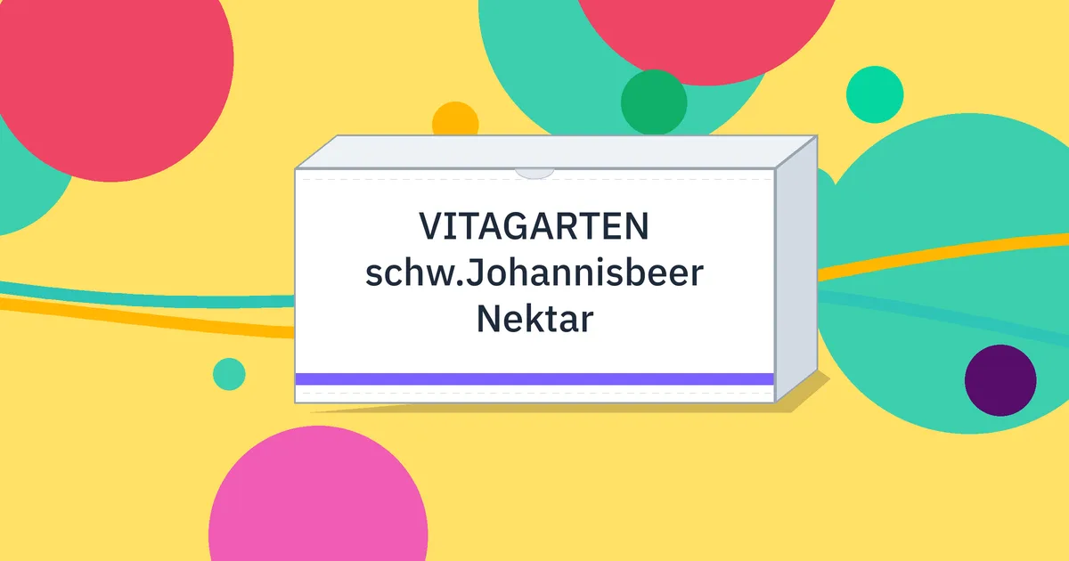 Symbolbild: Packung mit der Aufschrift VITAGARTEN schw.Johannisbeer Nektar (PZN 07221968) – Verfügbarkeit und Bezug in Apotheken in Frankfurt am Main