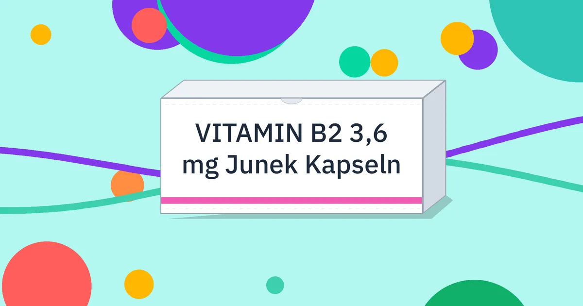 Symbolbild: Packung mit der Aufschrift VITAMIN B2 3,6 mg Junek Kapseln (PZN 04367565) – Verfügbarkeit und Bezug in Apotheken in Frankfurt am Main
