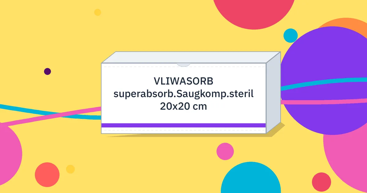 Symbolbild: Packung mit der Aufschrift VLIWASORB superabsorb.Saugkomp.steril 20x20 cm (PZN 05974706) – Verfügbarkeit und Bezug in Apotheken in Frankfurt am Main