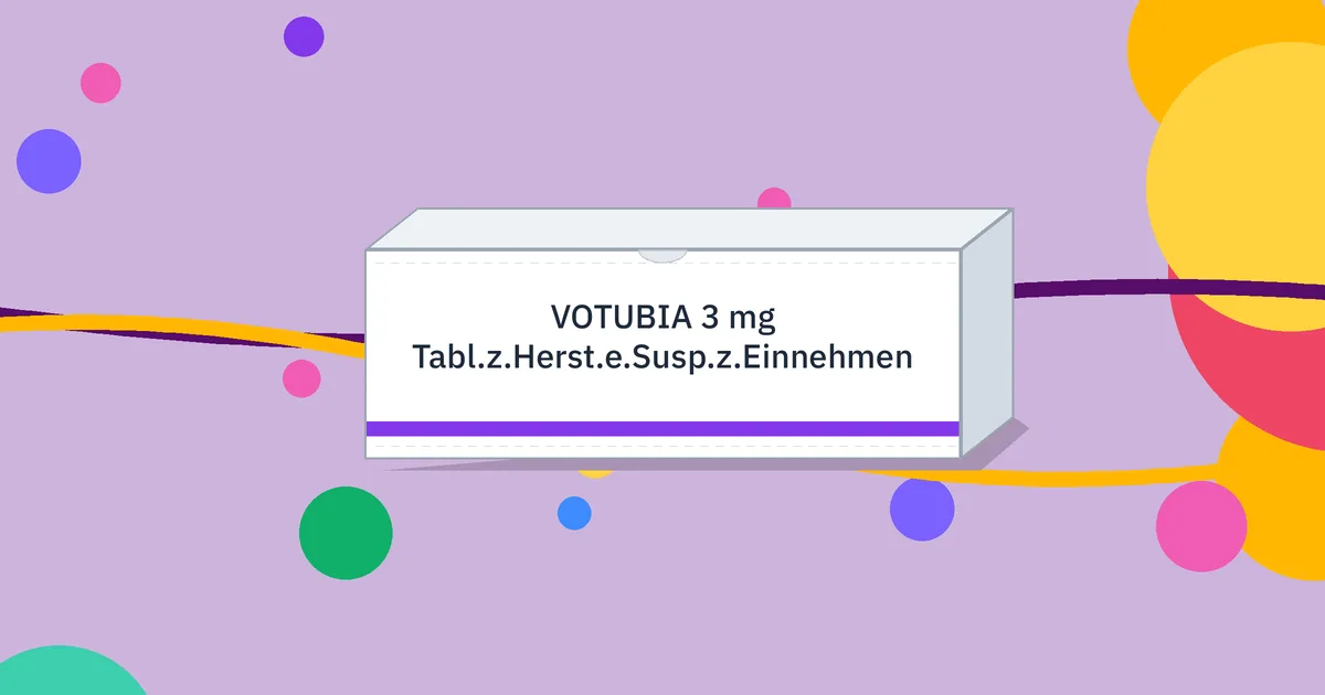 Symbolbild: Packung mit der Aufschrift VOTUBIA 3 mg Tabl.z.Herst.e.Susp.z.Einnehmen (PZN 20509527) – Verfügbarkeit und Bezug in Apotheken in Frankfurt am Main