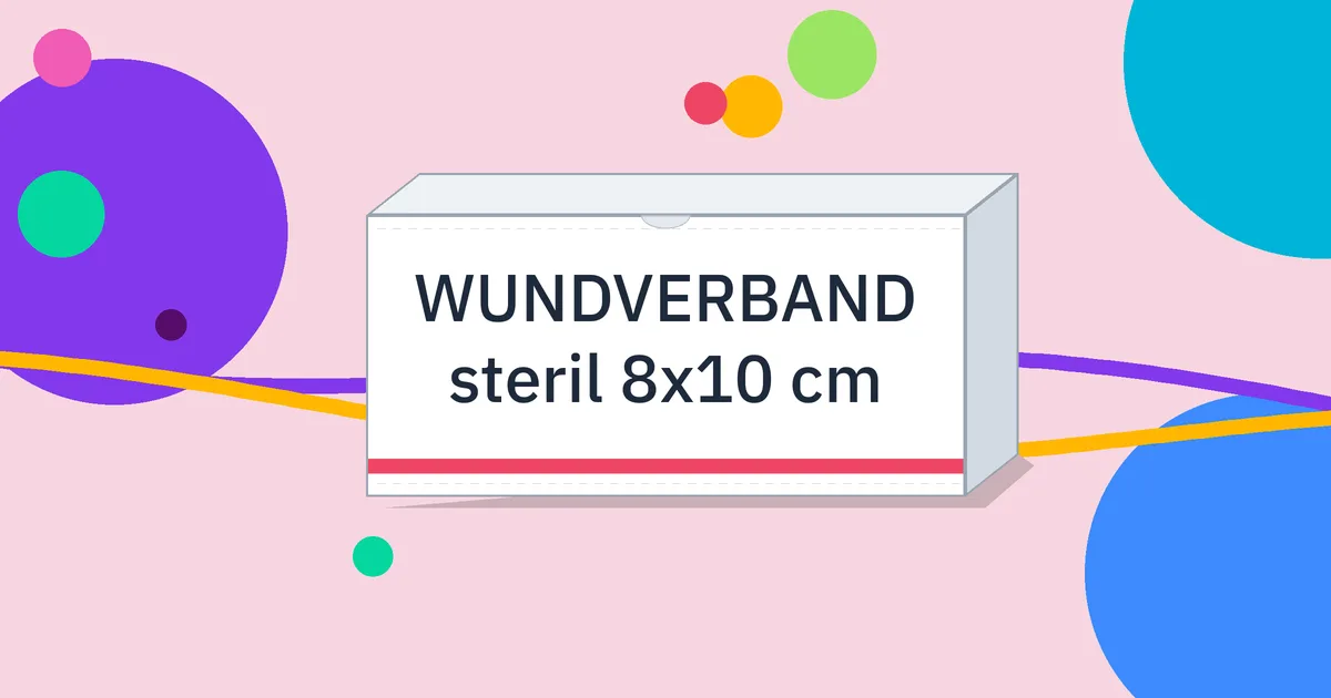 Symbolbild: Packung mit der Aufschrift WUNDVERBAND steril 8x10 cm (PZN 05016980) – Verfügbarkeit und Bezug in Apotheken in Frankfurt am Main