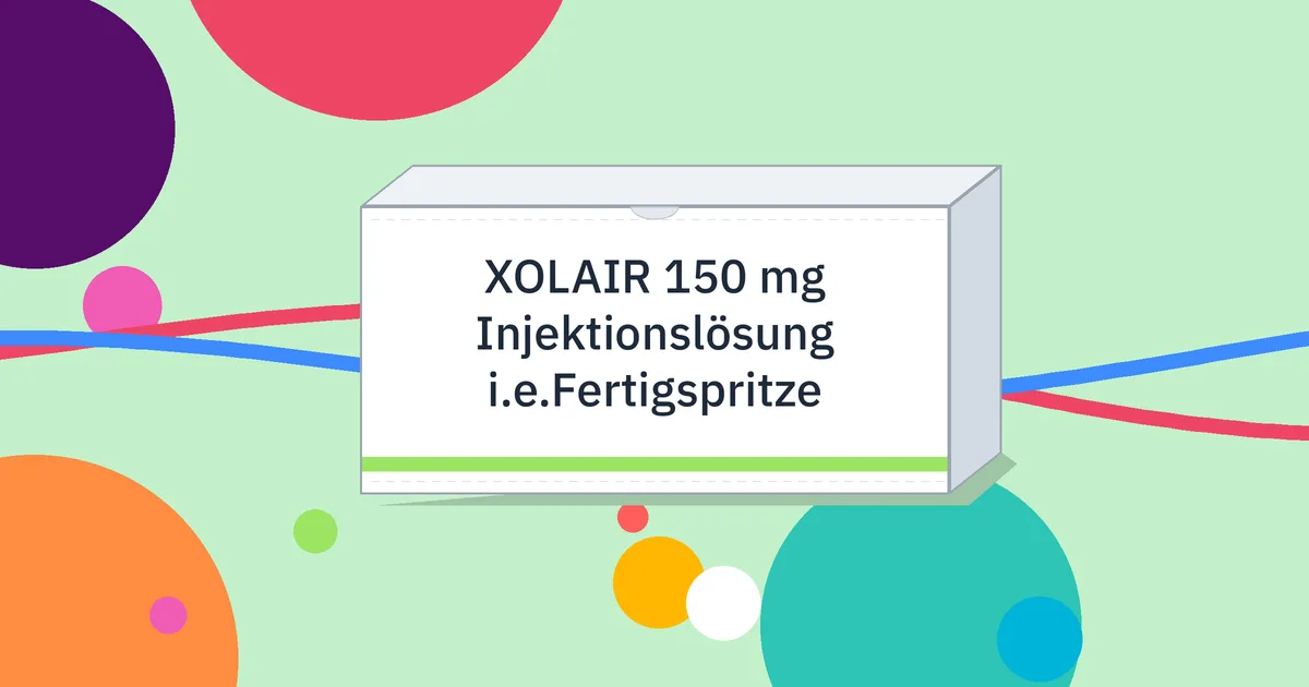 Symbolbild: Packung mit der Aufschrift XOLAIR 150 mg Injektionslösung i.e.Fertigspritze (PZN 16893129) – Verfügbarkeit und Bezug in Apotheken in Frankfurt am Main