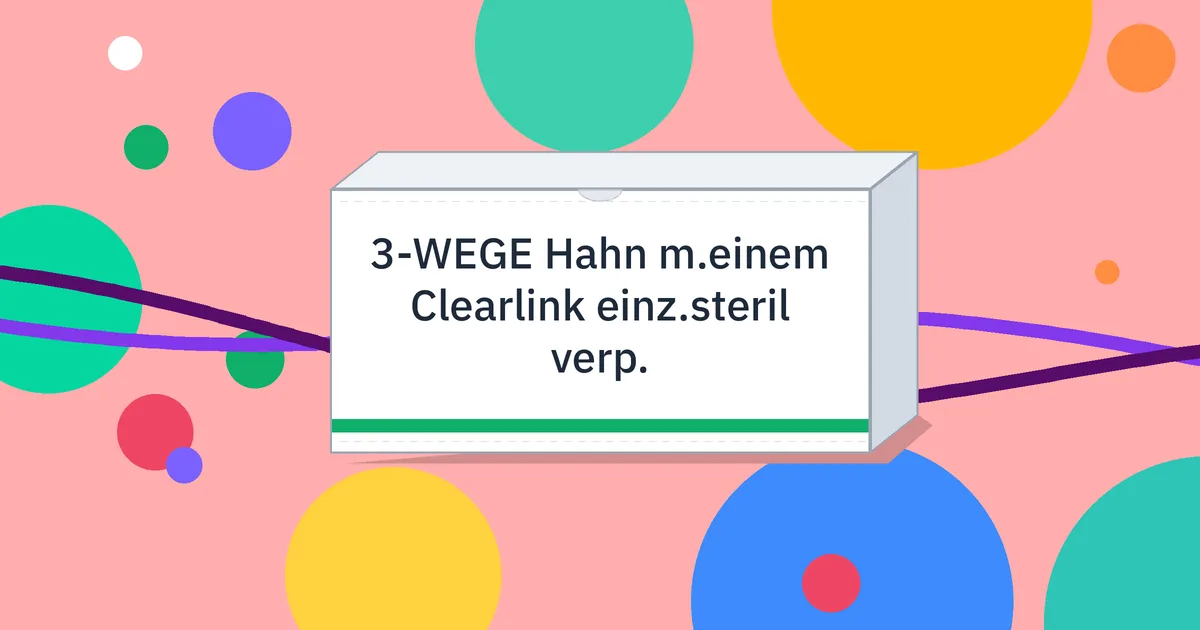 Symbolbild: Packung mit der Aufschrift 3-WEGE Hahn m.einem Clearlink einz.steril verp. (PZN 00465331) – Verfügbarkeit und Bezug in Apotheken in Frankfurt am Main
