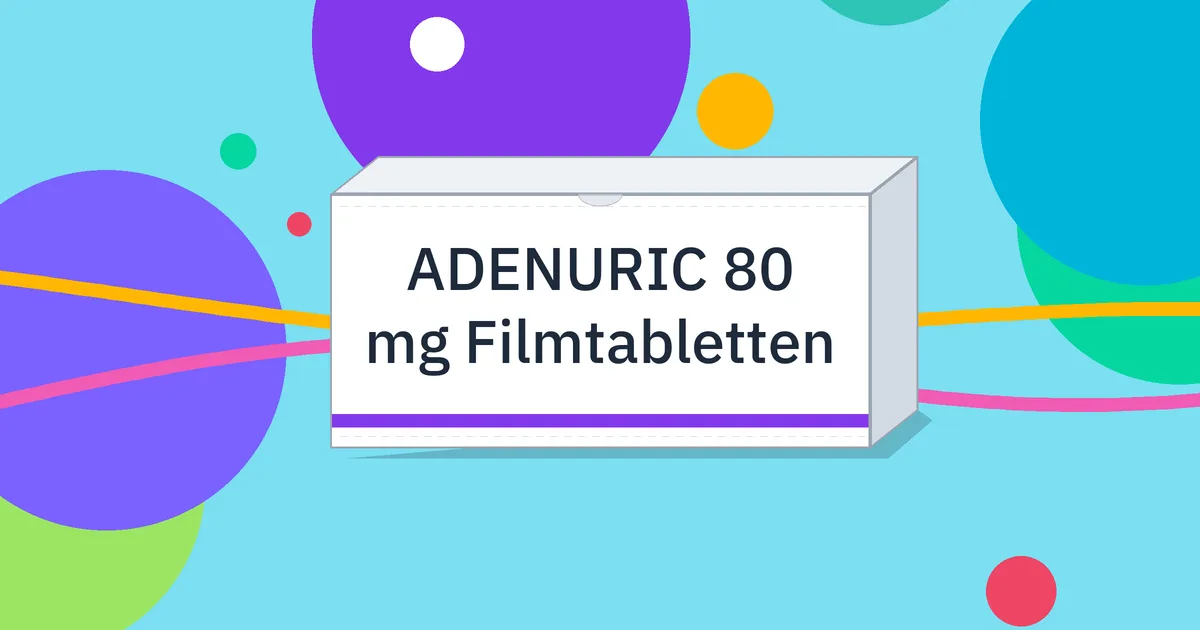 Symbolbild: Packung mit der Aufschrift ADENURIC 80 mg Filmtabletten (PZN 15529545) – Verfügbarkeit und Bezug in Apotheken in Frankfurt am Main
