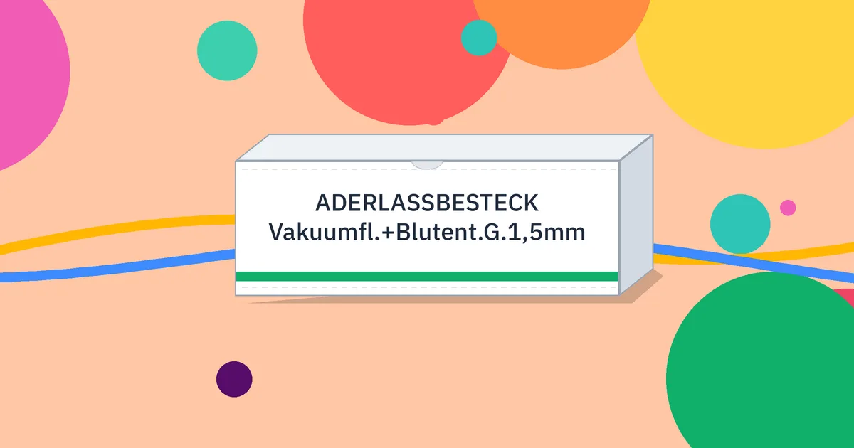 Symbolbild: Packung mit der Aufschrift ADERLASSBESTECK Vakuumfl.+Blutent.G.1,5mm (PZN 08841667) – Verfügbarkeit und Bezug in Apotheken in Frankfurt am Main