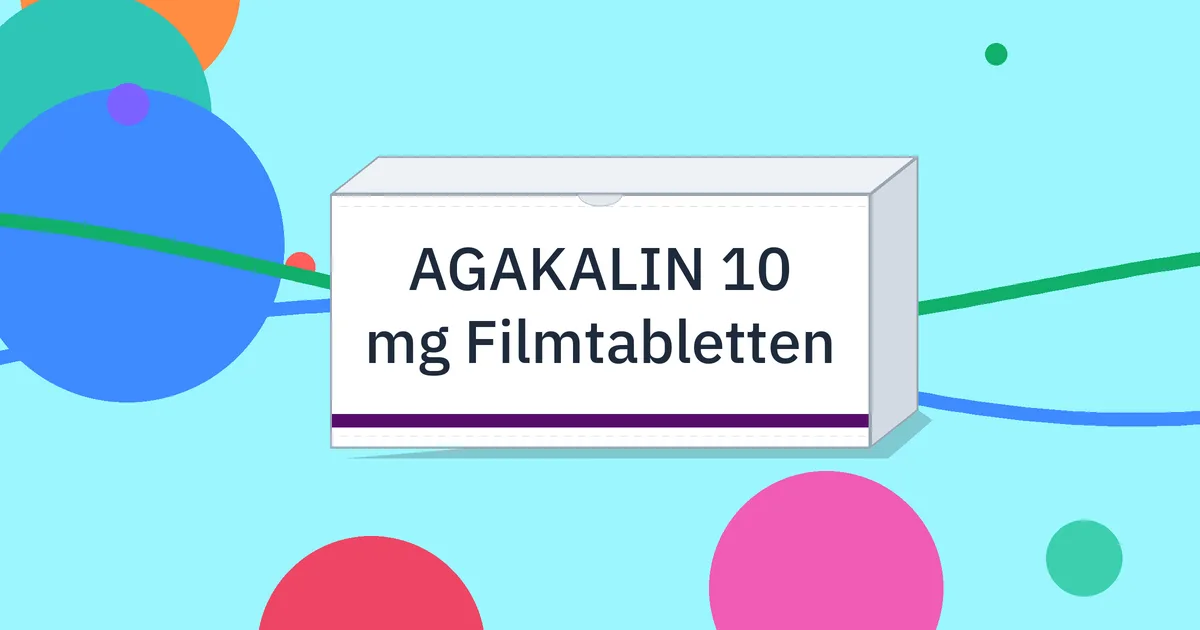 Symbolbild: Packung mit der Aufschrift AGAKALIN 10 mg Filmtabletten (PZN 15268872) – Verfügbarkeit und Bezug in Apotheken in Frankfurt am Main