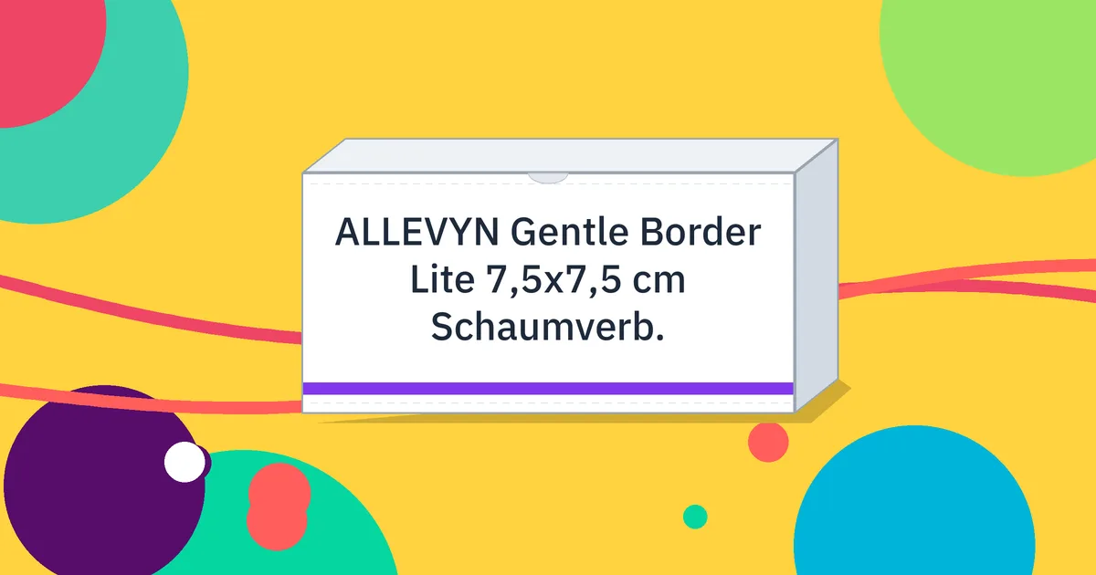 Symbolbild: Packung mit der Aufschrift ALLEVYN Gentle Border Lite 7,5x7,5 cm Schaumverb. (PZN 19904827) – Verfügbarkeit und Bezug in Apotheken in Frankfurt am Main