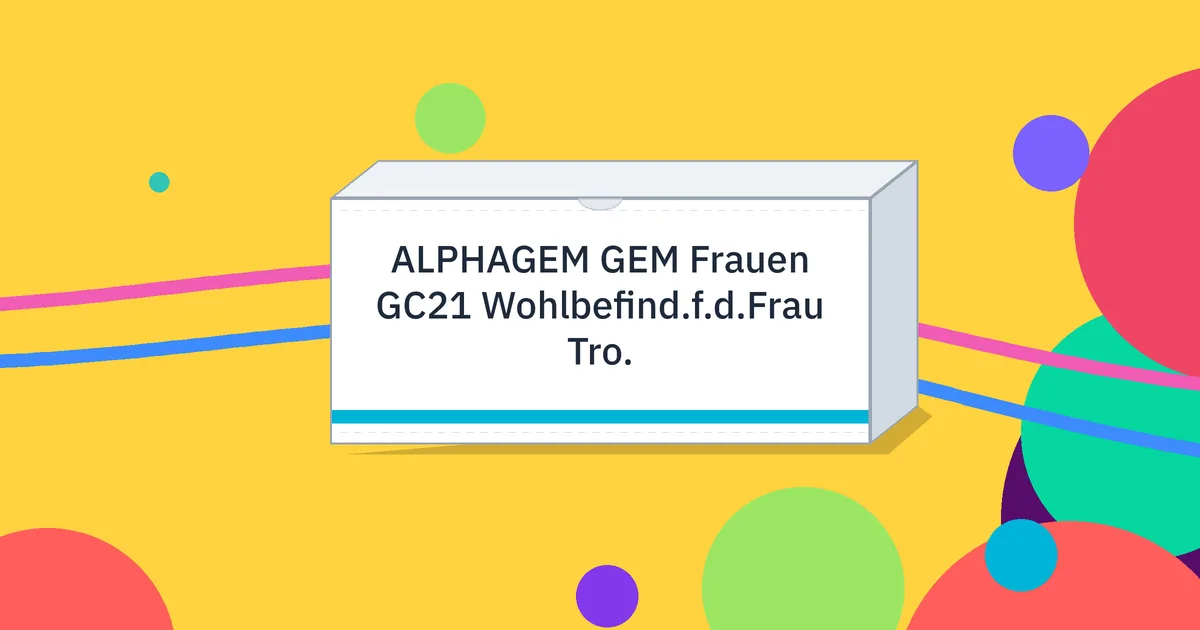 Symbolbild: Packung mit der Aufschrift ALPHAGEM GEM Frauen GC21 Wohlbefind.f.d.Frau Tro. (PZN 20296385) – Verfügbarkeit und Bezug in Apotheken in Frankfurt am Main