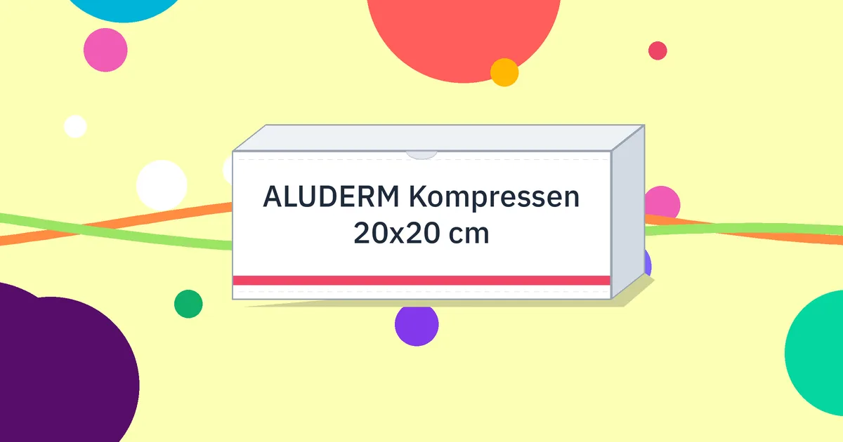 Symbolbild: Packung mit der Aufschrift ALUDERM Kompressen 20x20 cm (PZN 03147264) – Verfügbarkeit und Bezug in Apotheken in Frankfurt am Main