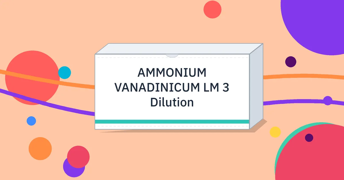 Symbolbild: Packung mit der Aufschrift AMMONIUM VANADINICUM LM 3 Dilution (PZN 13324046) – Verfügbarkeit und Bezug in Apotheken in Frankfurt am Main