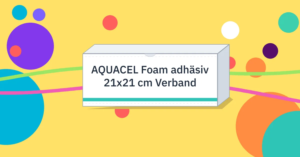 Symbolbild: Packung mit der Aufschrift AQUACEL Foam adhäsiv 21x21 cm Verband (PZN 09060417) – Verfügbarkeit und Bezug in Apotheken in Frankfurt am Main