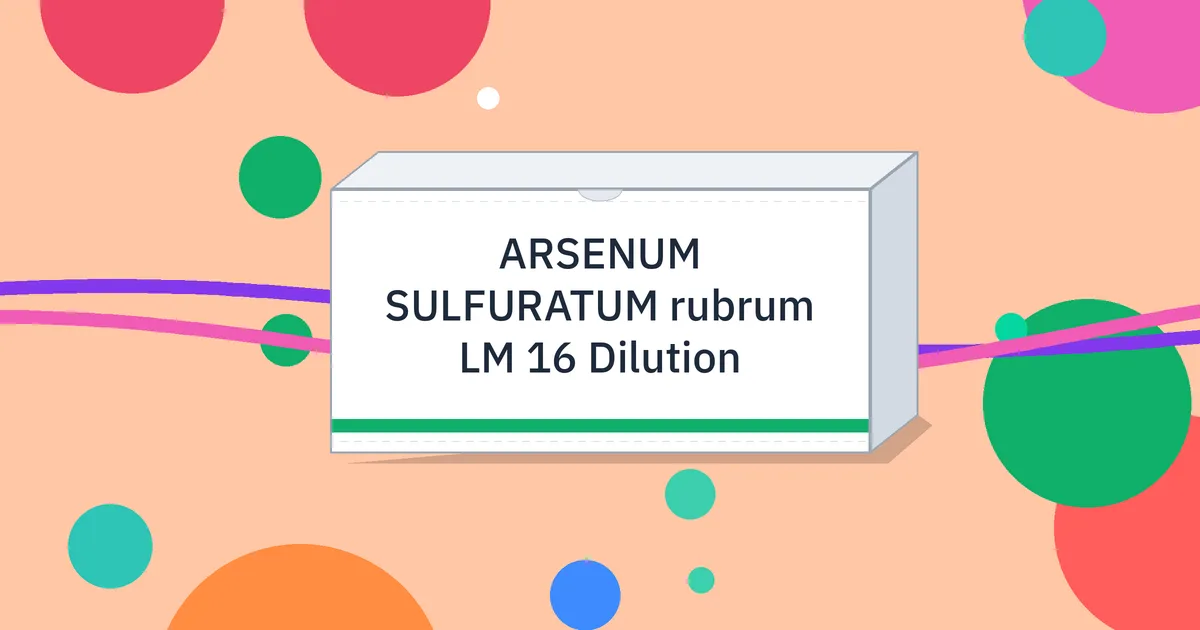 Symbolbild: Packung mit der Aufschrift ARSENUM SULFURATUM rubrum LM 16 Dilution (PZN 12779827) – Verfügbarkeit und Bezug in Apotheken in Frankfurt am Main
