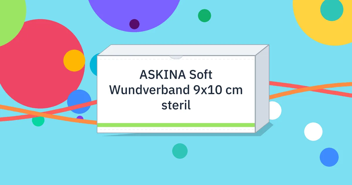 Symbolbild: Packung mit der Aufschrift ASKINA Soft Wundverband 9x10 cm steril (PZN 12736189) – Verfügbarkeit und Bezug in Apotheken in Frankfurt am Main