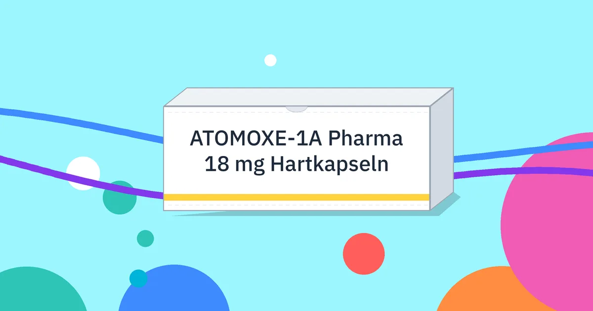 Symbolbild: Packung mit der Aufschrift ATOMOXE-1A Pharma 18 mg Hartkapseln (PZN 14352240) – Verfügbarkeit und Bezug in Apotheken in Frankfurt am Main