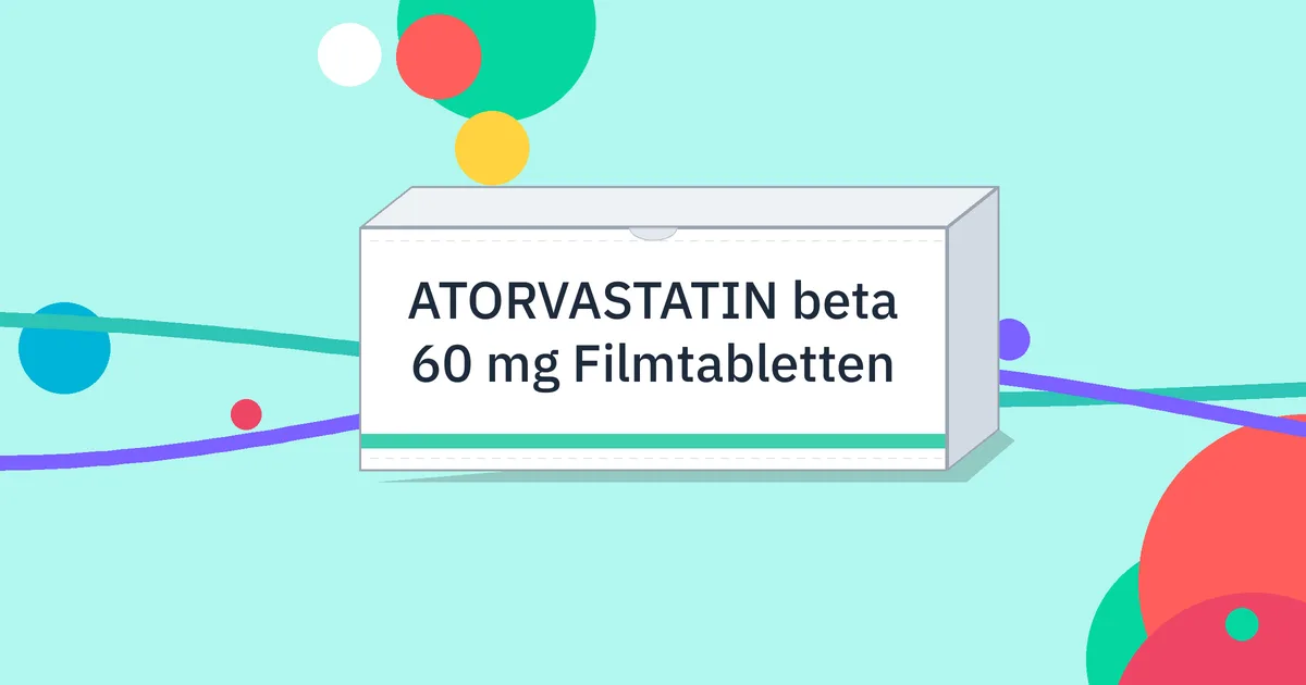Symbolbild: Packung mit der Aufschrift ATORVASTATIN beta 60 mg Filmtabletten (PZN 20348969) – Verfügbarkeit und Bezug in Apotheken in Frankfurt am Main