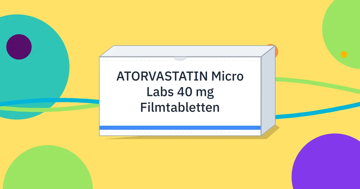 Symbolbild: Packung mit der Aufschrift ATORVASTATIN Micro Labs 40 mg Filmtabletten (PZN 19378617) – Verfügbarkeit und Bezug in Apotheken in Frankfurt am Main