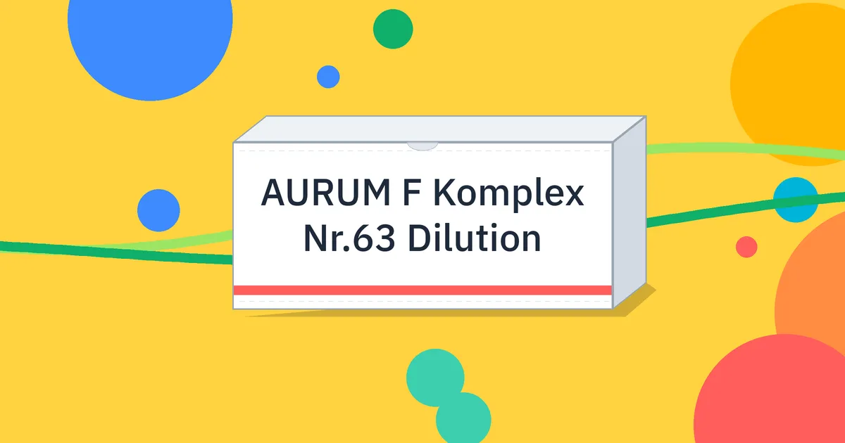 Symbolbild: Packung mit der Aufschrift AURUM F Komplex Nr.63 Dilution (PZN 04484466) – Verfügbarkeit und Bezug in Apotheken in Frankfurt am Main