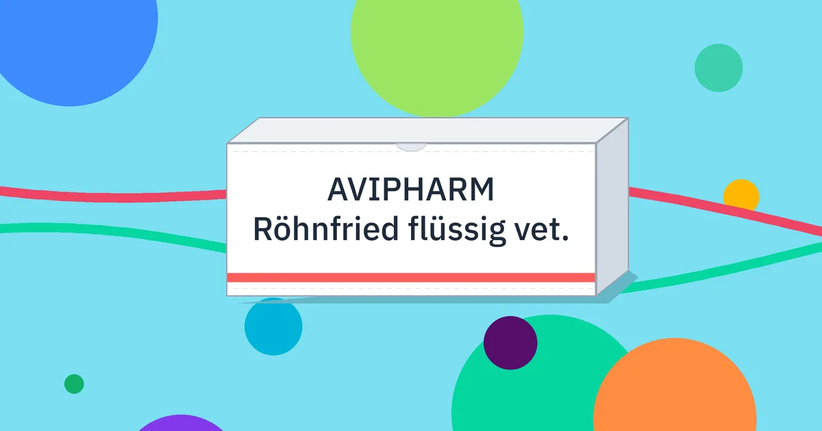Symbolbild: Packung mit der Aufschrift AVIPHARM Röhnfried flüssig vet. (PZN 03218633) – Verfügbarkeit und Bezug in Apotheken in Frankfurt am Main
