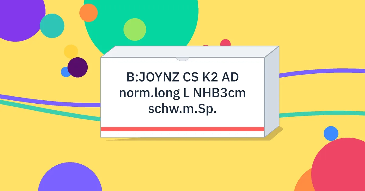 Symbolbild: Packung mit der Aufschrift B:JOYNZ CS K2 AD norm.long L NHB3cm schw.m.Sp. (PZN 20529872) – Verfügbarkeit und Bezug in Apotheken in Frankfurt am Main
