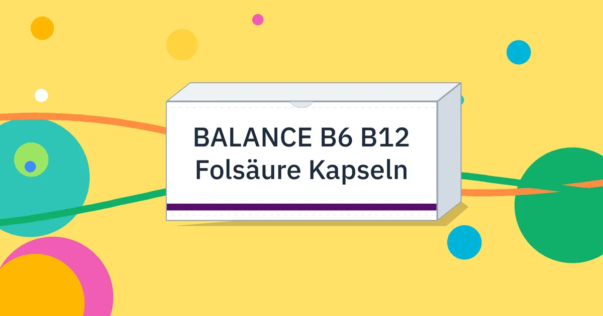 Symbolbild: Packung mit der Aufschrift BALANCE B6 B12 Folsäure Kapseln (PZN 19845125) – Verfügbarkeit und Bezug in Apotheken in Frankfurt am Main