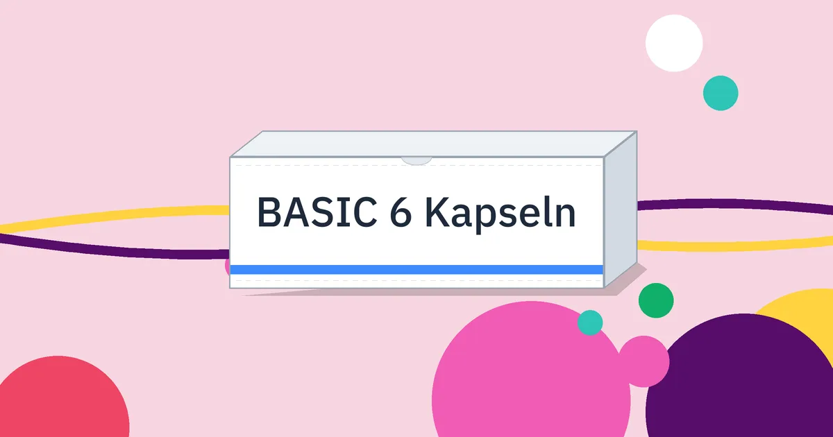 Symbolbild: Packung mit der Aufschrift BASIC 6 Kapseln (PZN 07574419) – Verfügbarkeit und Bezug in Apotheken in Frankfurt am Main