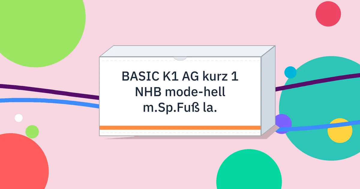 Symbolbild: Packung mit der Aufschrift BASIC K1 AG kurz 1 NHB mode-hell m.Sp.Fuß la. (PZN 20259674) – Verfügbarkeit und Bezug in Apotheken in Frankfurt am Main