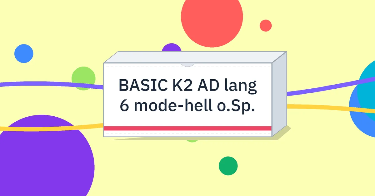 Symbolbild: Packung mit der Aufschrift BASIC K2 AD lang 6 mode-hell o.Sp. (PZN 20265752) – Verfügbarkeit und Bezug in Apotheken in Frankfurt am Main