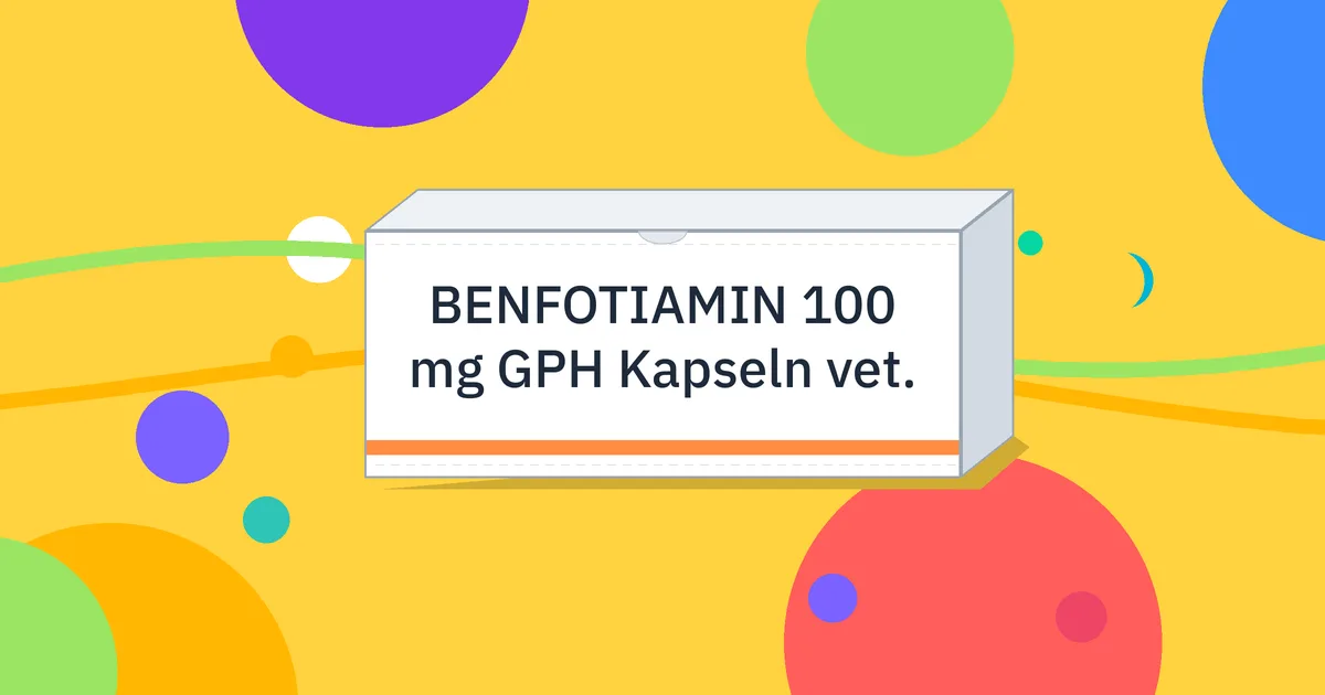 Symbolbild: Packung mit der Aufschrift BENFOTIAMIN 100 mg GPH Kapseln vet. (PZN 19248323) – Verfügbarkeit und Bezug in Apotheken in Frankfurt am Main