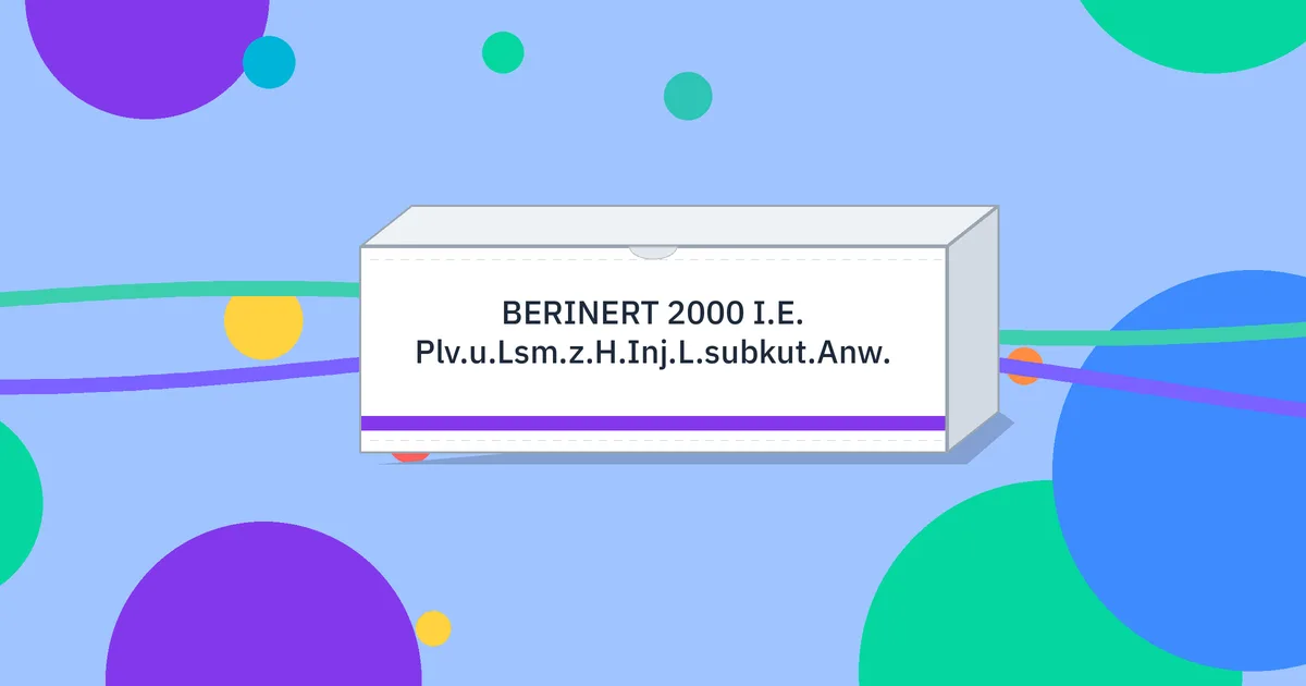 Symbolbild: Packung mit der Aufschrift BERINERT 2000 I.E. Plv.u.Lsm.z.H.Inj.L.subkut.Anw. (PZN 20218557) – Verfügbarkeit und Bezug in Apotheken in Frankfurt am Main